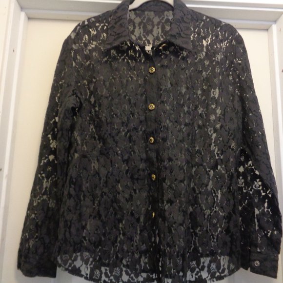 SPANISH LACE | Tops | Spanish Black Lace Semi Sheer Blouse L To X Lg ...